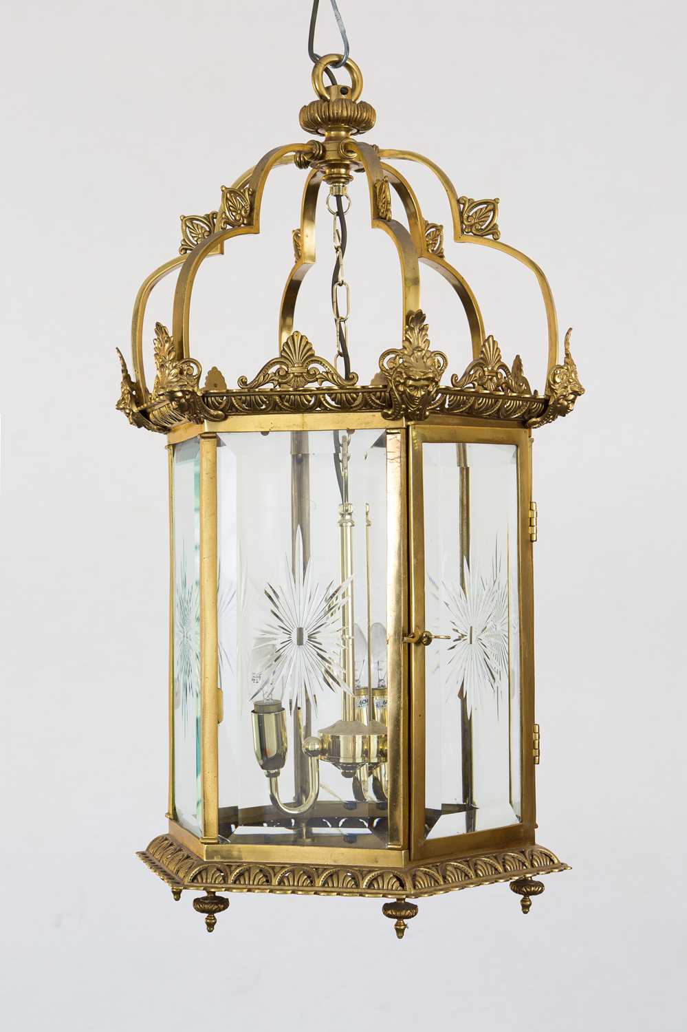 Lot 179 - A fine gilt metal hexagonal hall lantern