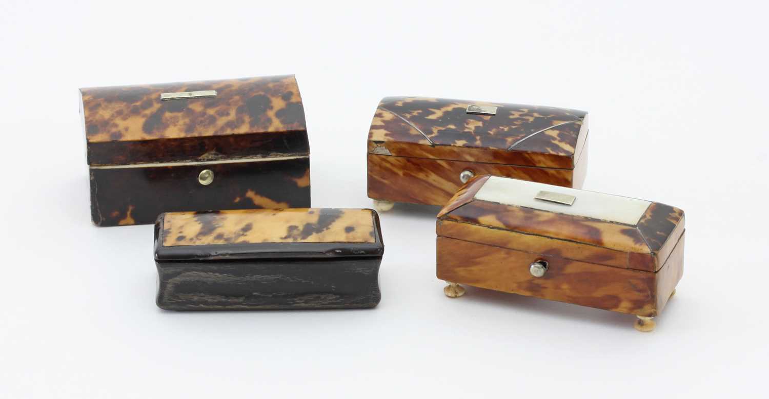 Lot 46 - Three tortoiseshell miniature boxes and a