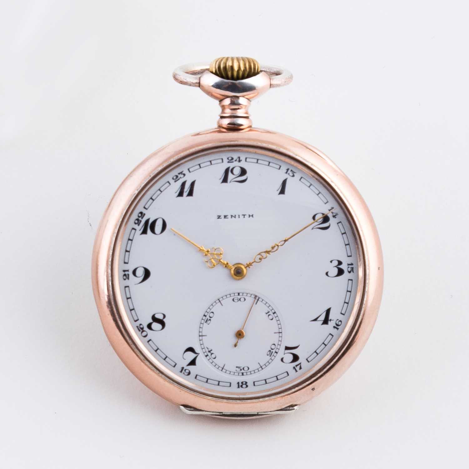 Lot 181 - A Zenith open-faced pocket watch, the white
