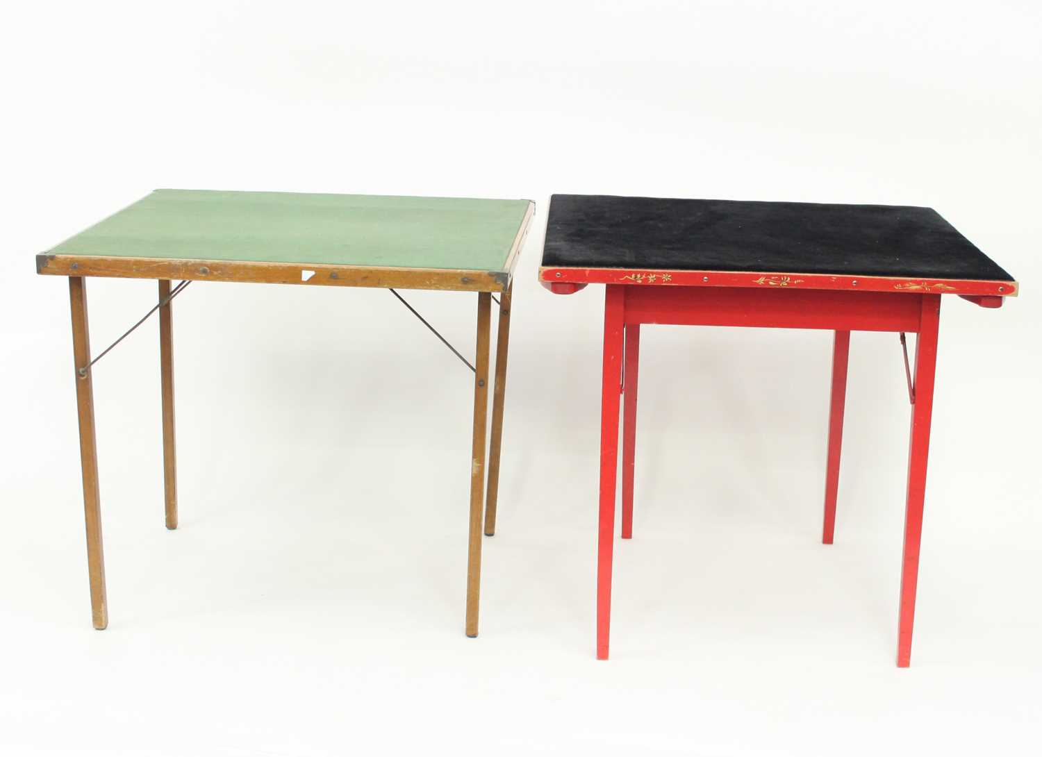 Lot 50 - A baize-topped folding bridge table and