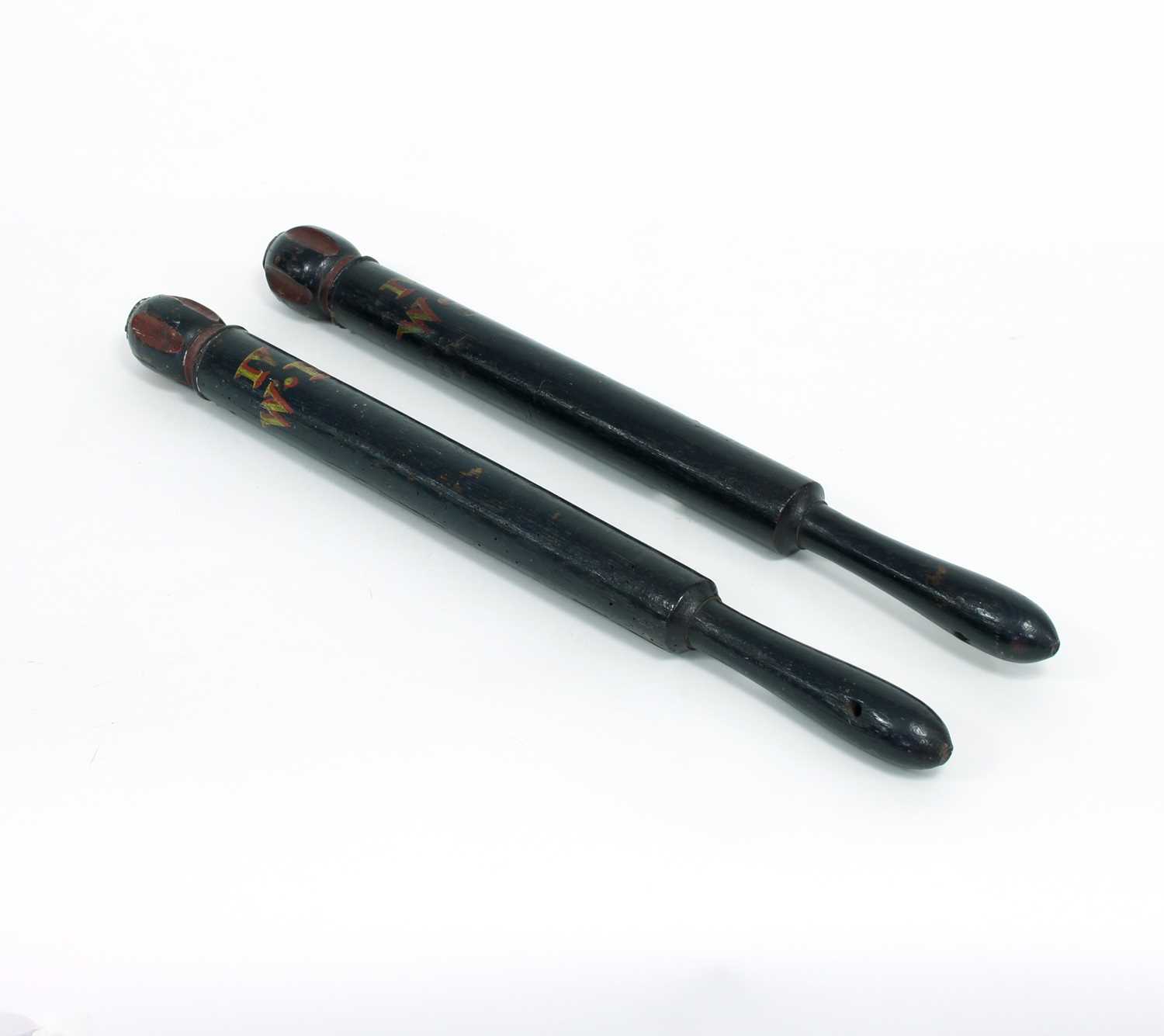 Lot 399 - Two William IV wooden truncheons, painted