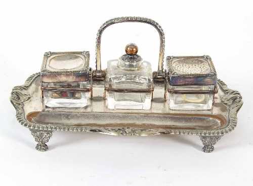 Lot 133 - A Sheffield plate inkstand and pen tray with