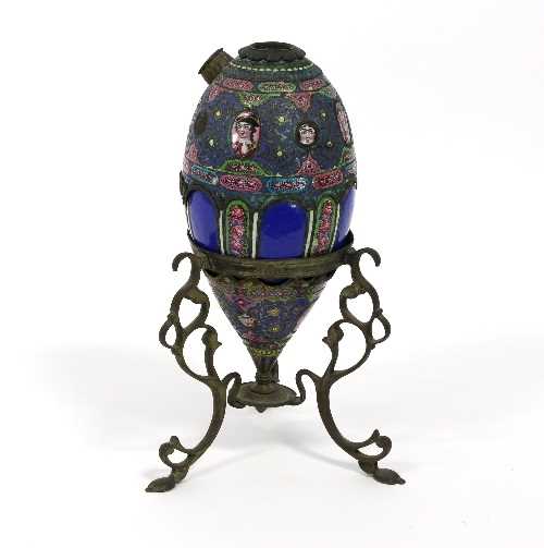 Lot 164 - A Qajar enamelled ghalian section, Persia,