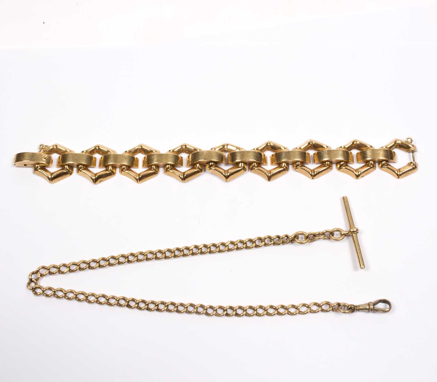 Lot 70 - An 18ct gold single Albert watch chain with T