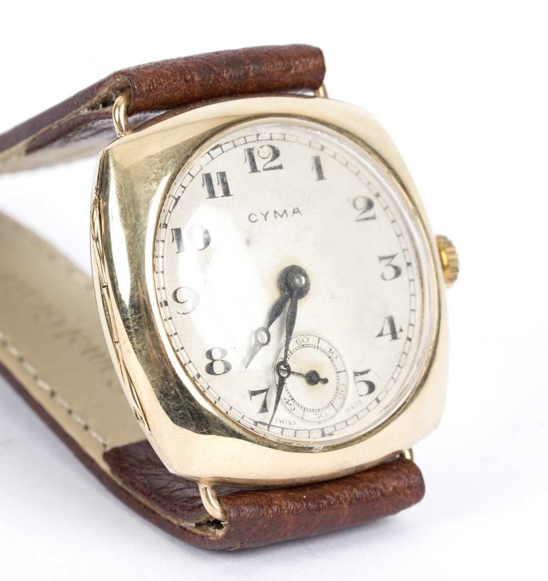 Lot 148 - A 9ct cased Cyma wristwatch, circa 1938, the