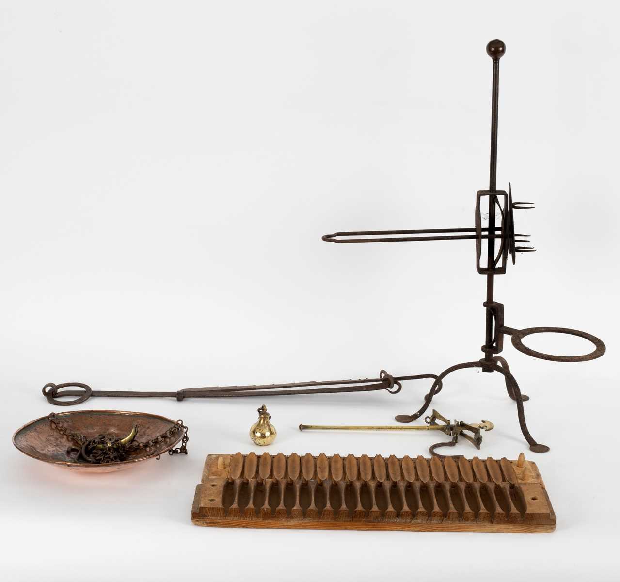 Lot 39 - A wrought iron spit stand, a chimney jack and