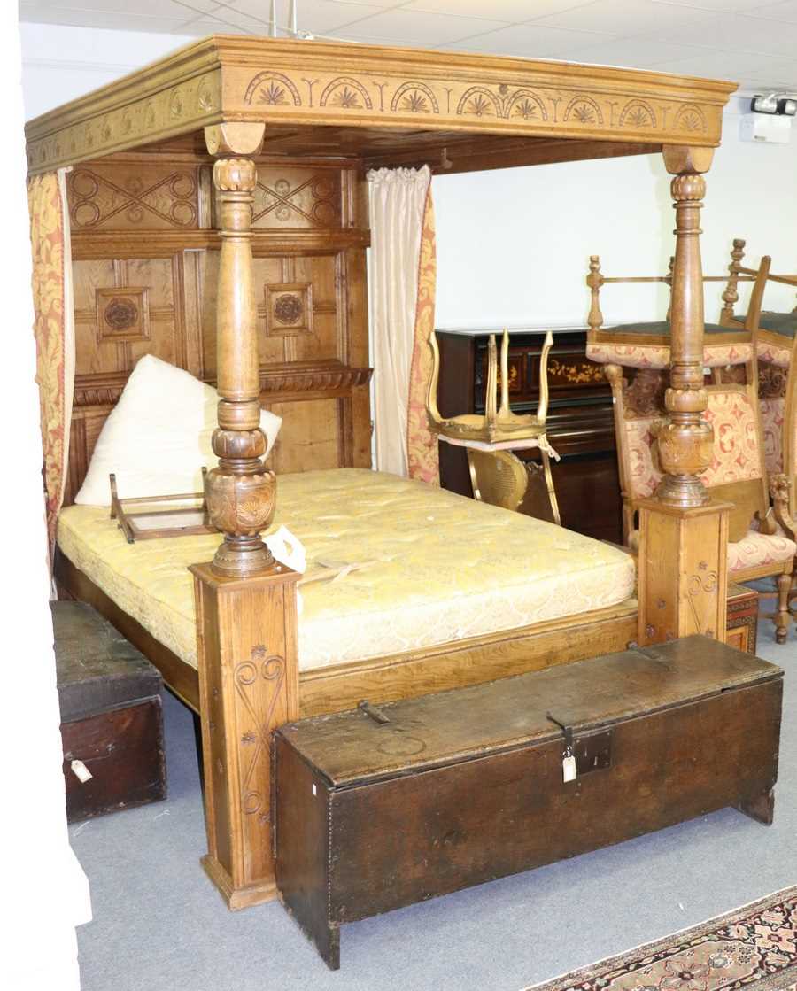 Lot 82 - An oak bed of 17th Century style with moulded