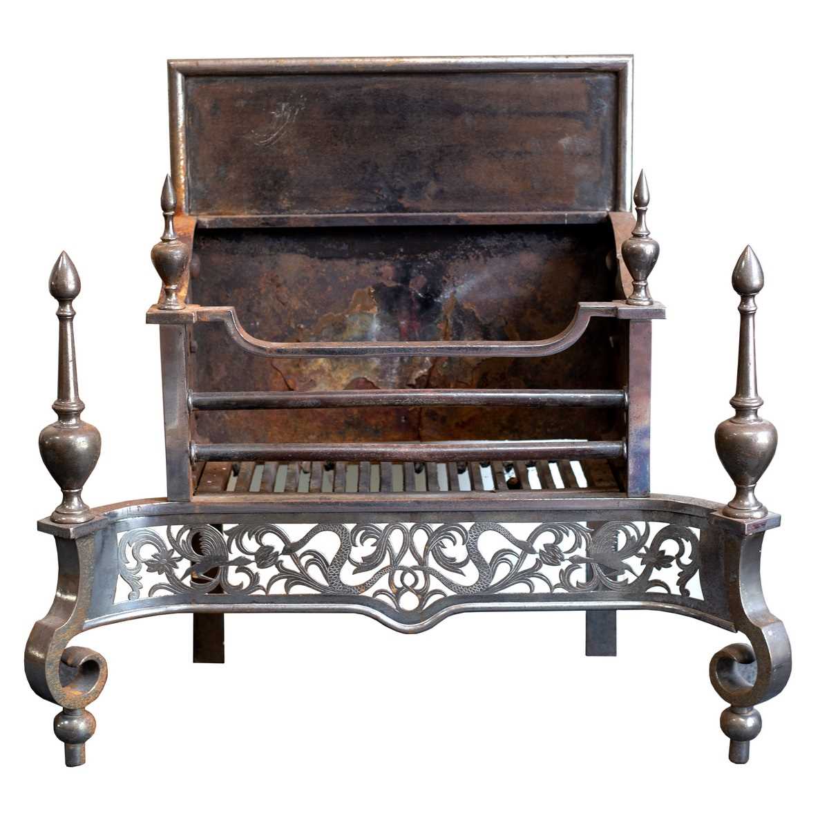 Lot 117 - A burnished steel fireplace of Adam design,