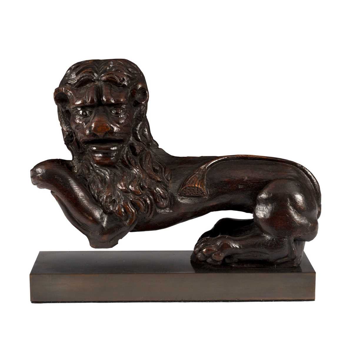 Lot 221 - A carved oak model of a lion, 16th/17th