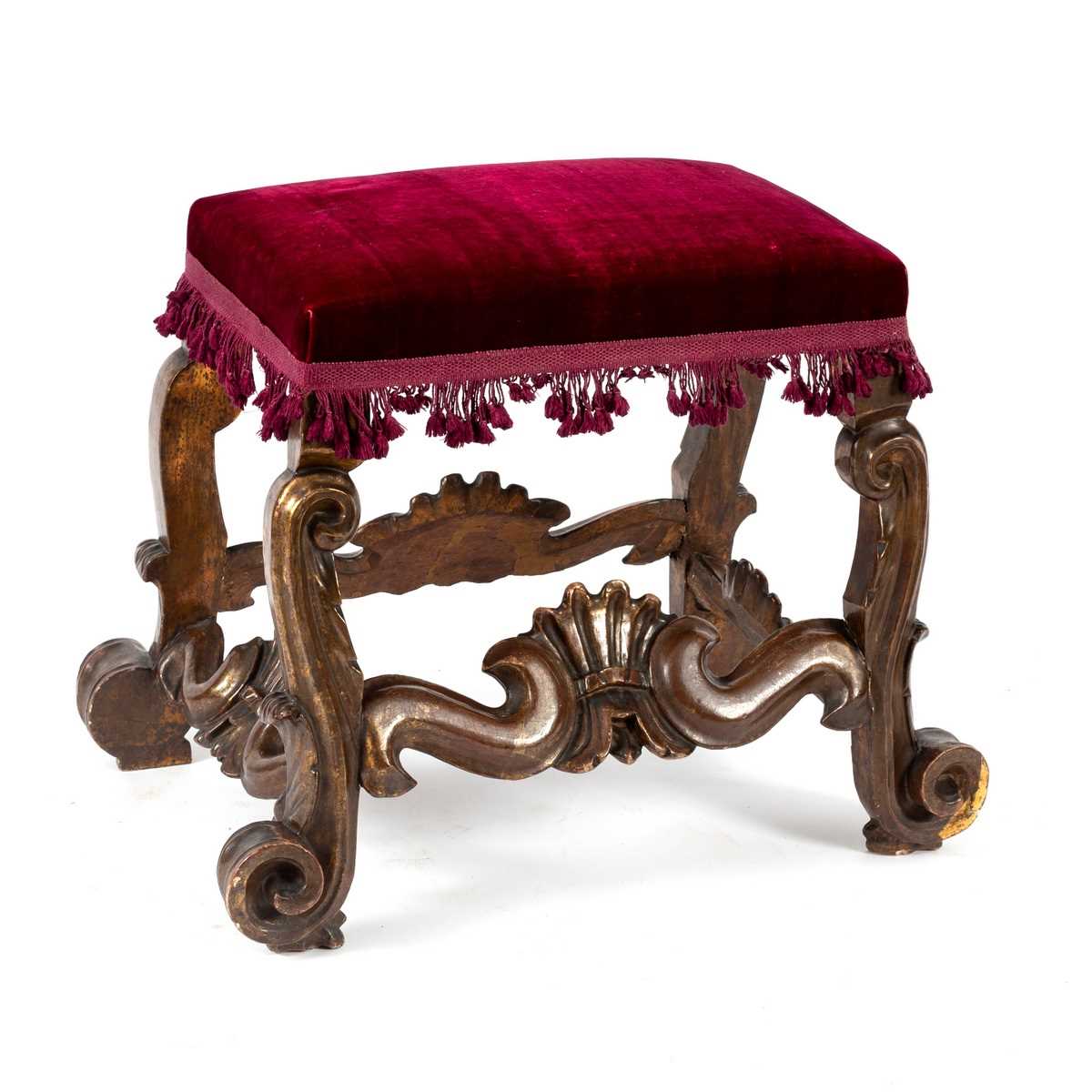 Lot 236 - An upholstered walnut stool of Carolean