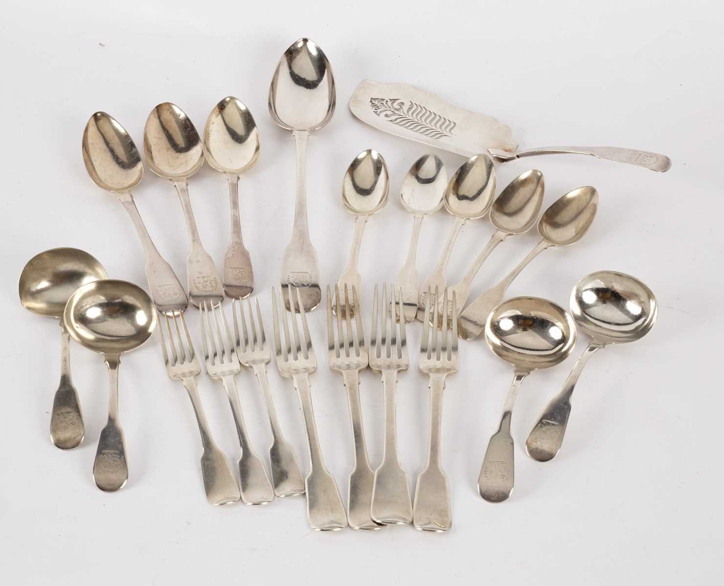 Lot 130 - A part canteen of silver fiddle pattern