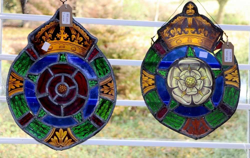 Lot 358 - A pair of stained glass roundels, the Tudor