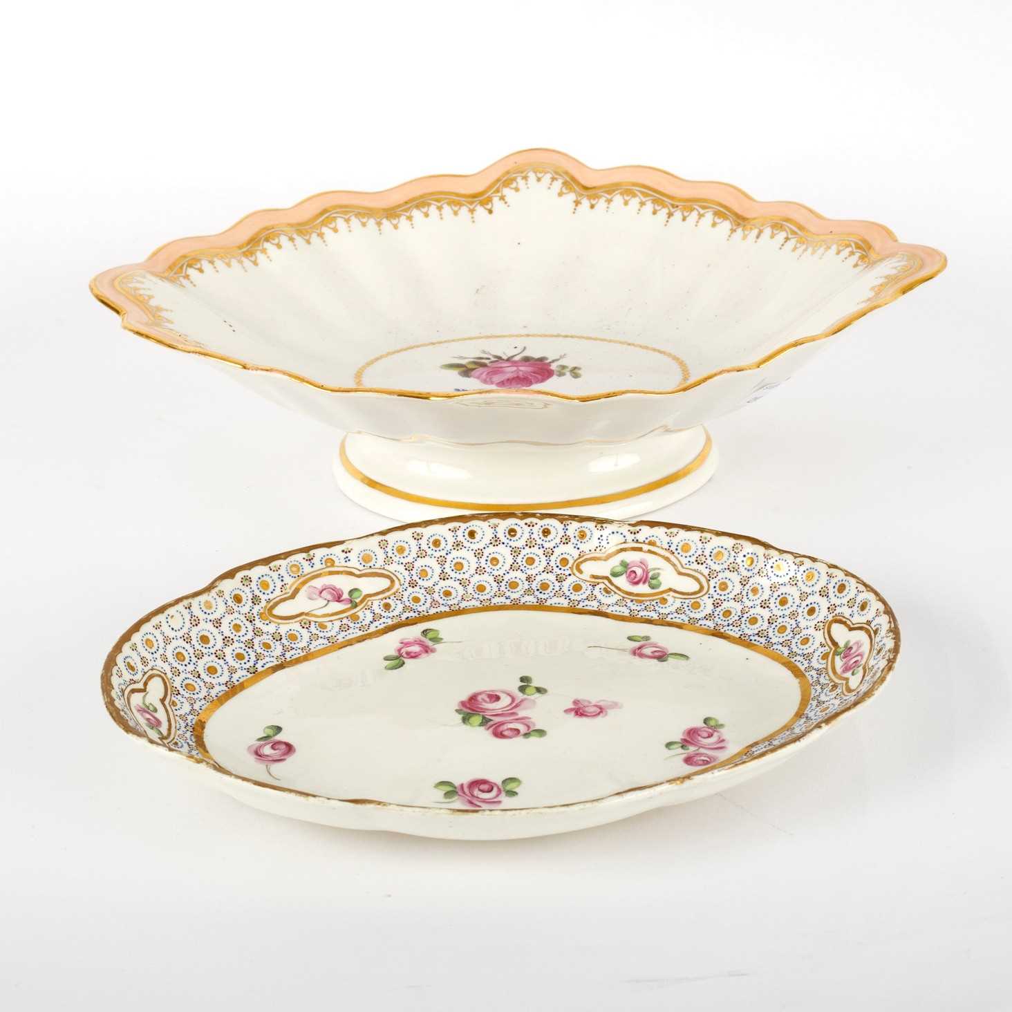 Lot 313 - A Derby fluted lozenge-shaped comport, puce