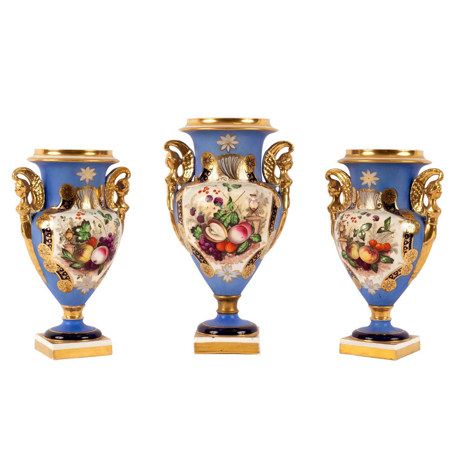 Lot 331 - Three English porcelain blue ground oviform