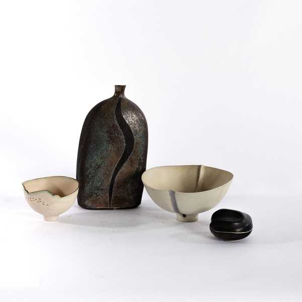 Lot 232 - Anne James (born 1937), a flattened raku