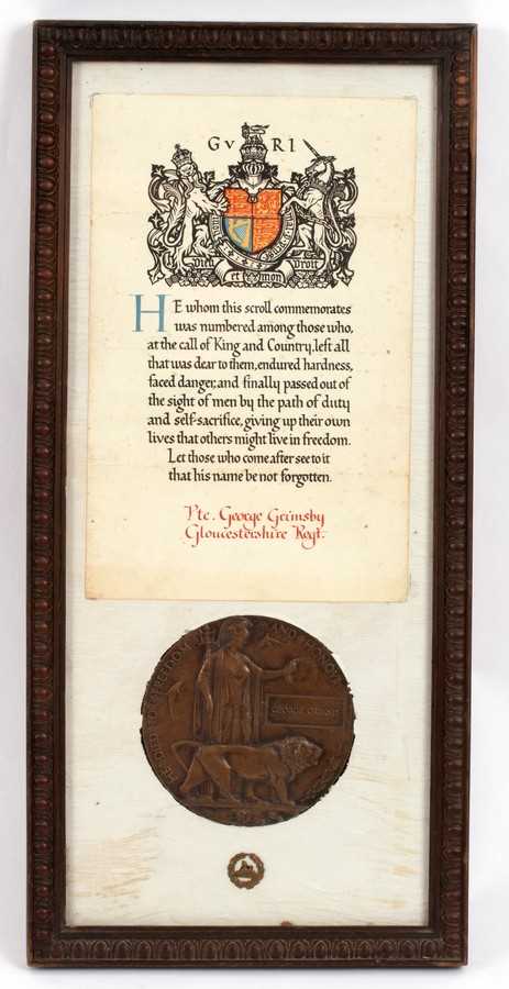 Lot 294 - WWI Memorial Plaque 'George Grimsby', good