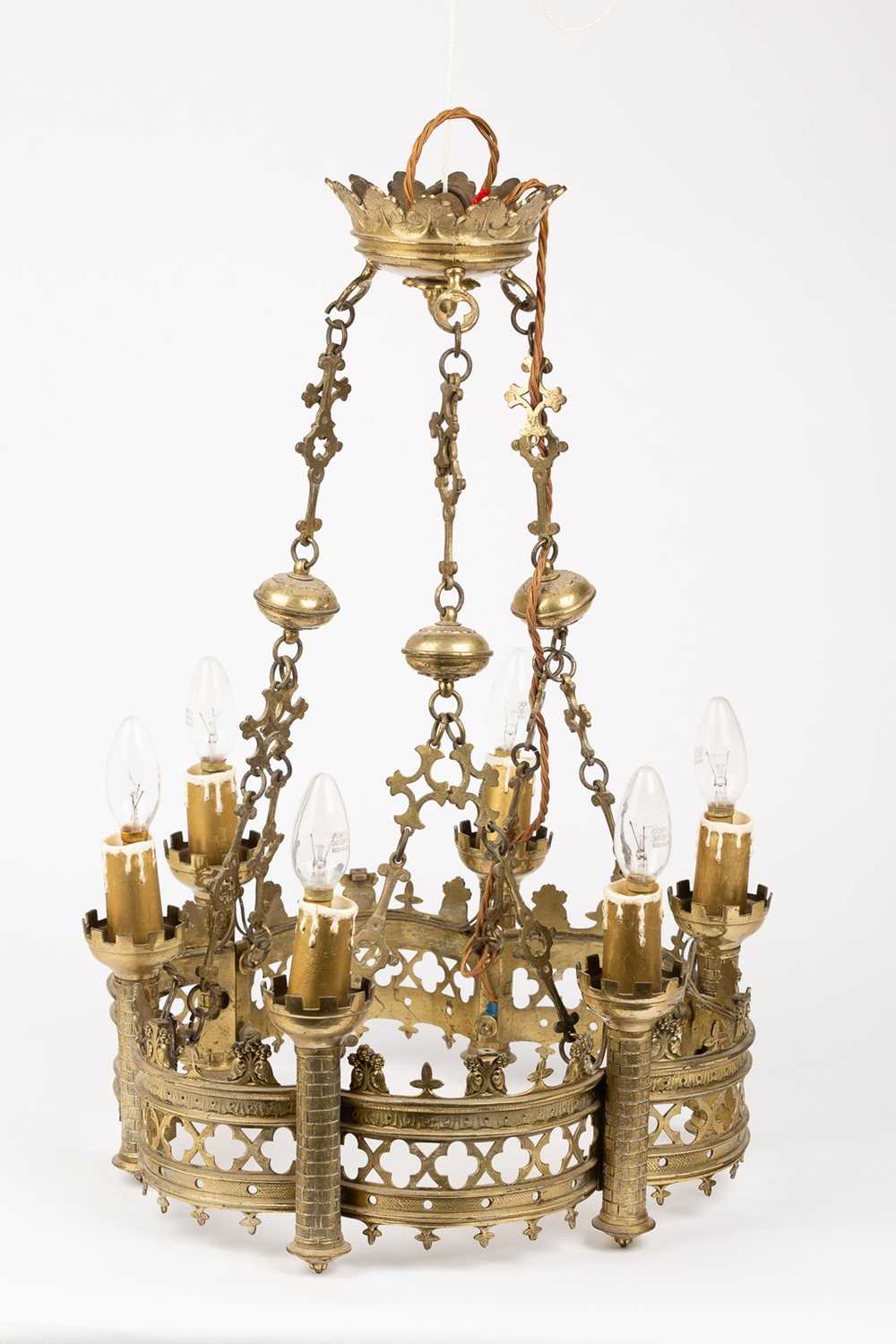 Lot 136 - A Victorian Gothic castellated chandelier,