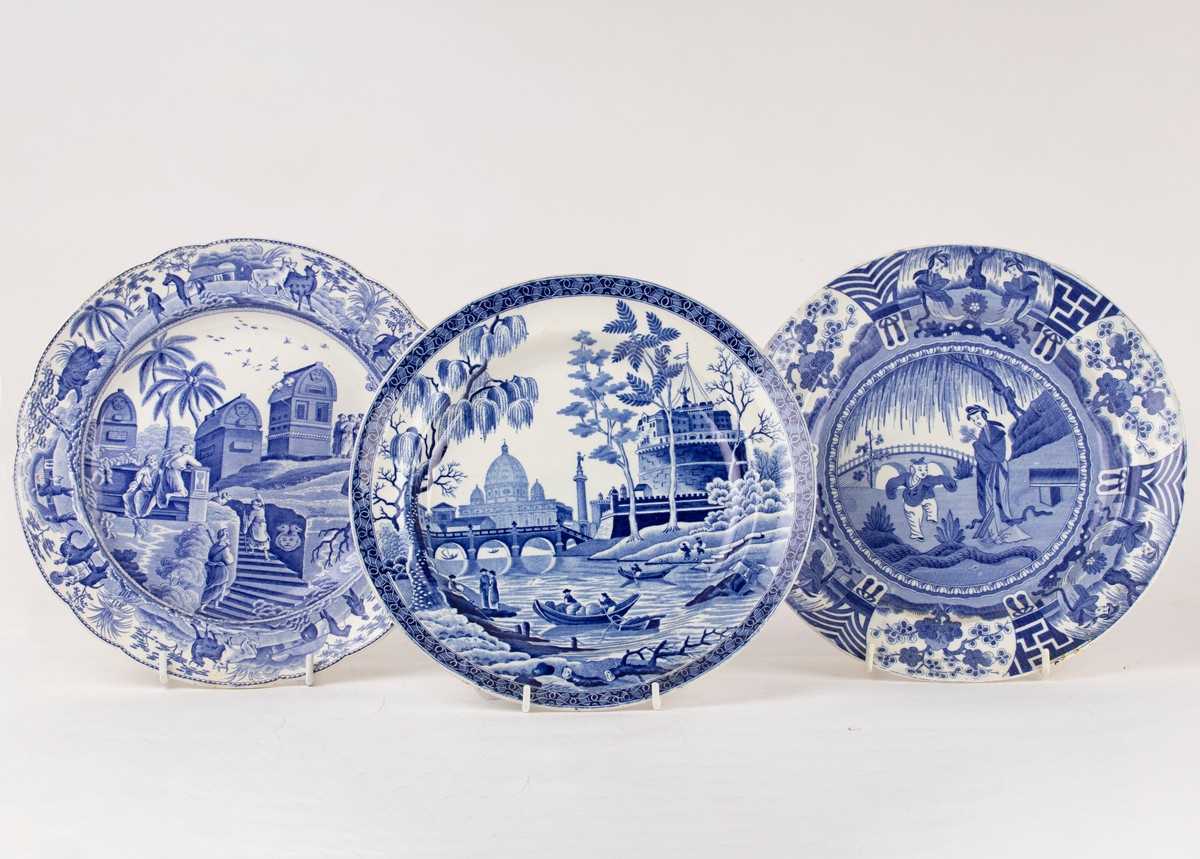 Lot 339 - Three Spode blue and white plates,
