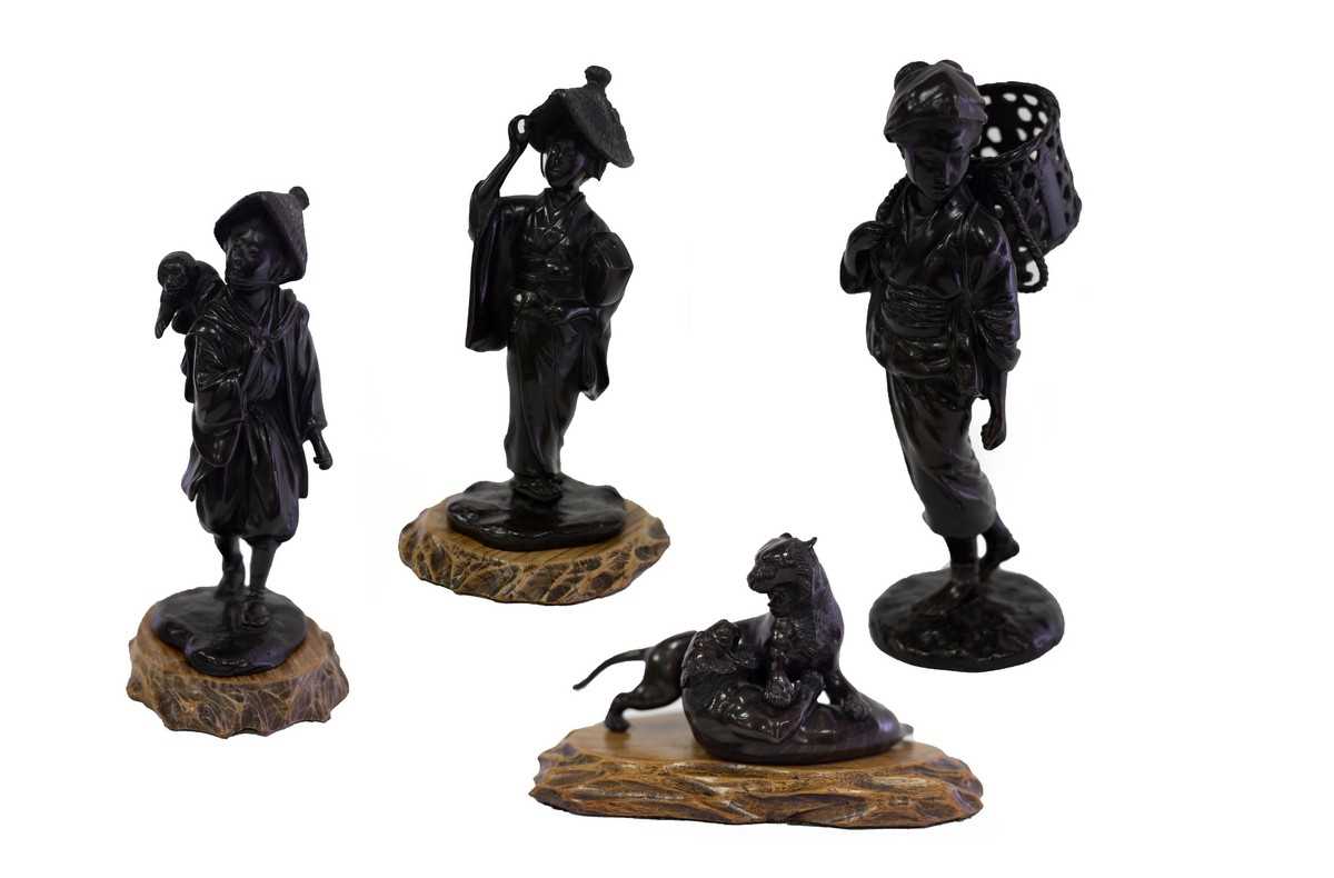 Lot 392 - Three Japanese bronze figures, Meiji period
