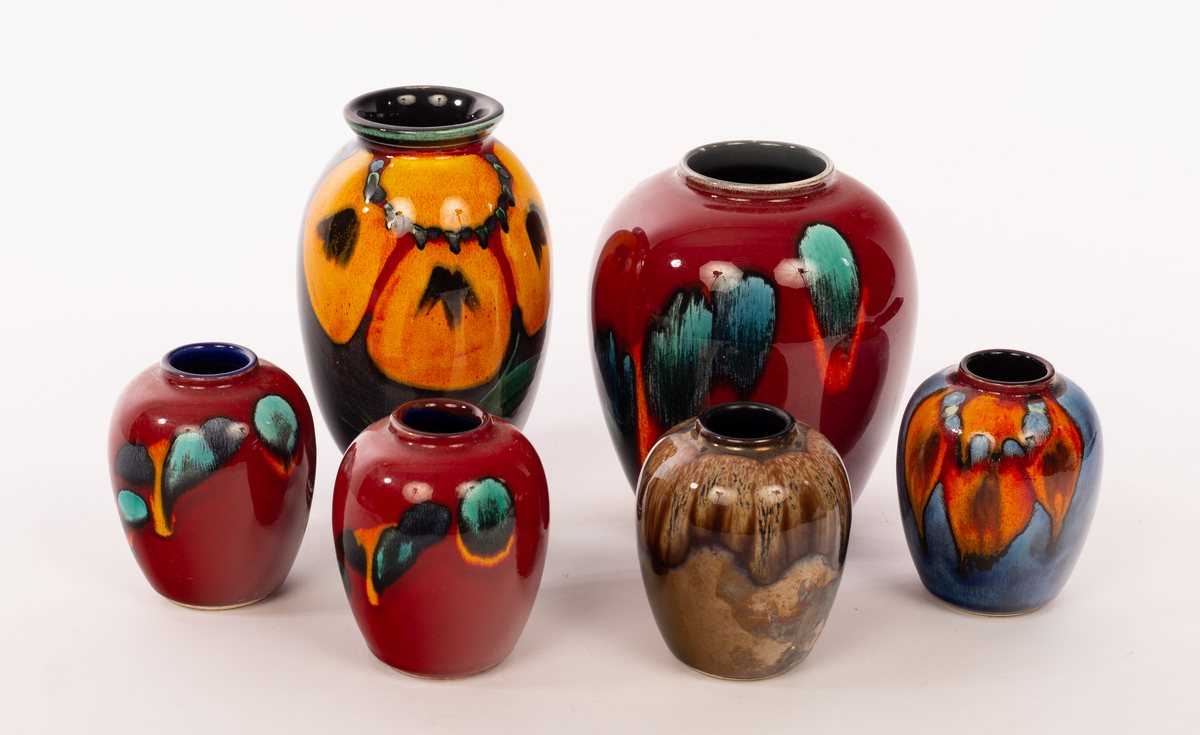 Lot 151 - Poole Pottery, six studio vases various, the