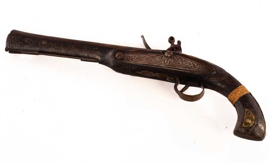 Lot 147 - A 19th Century Indian flintlock pistol with