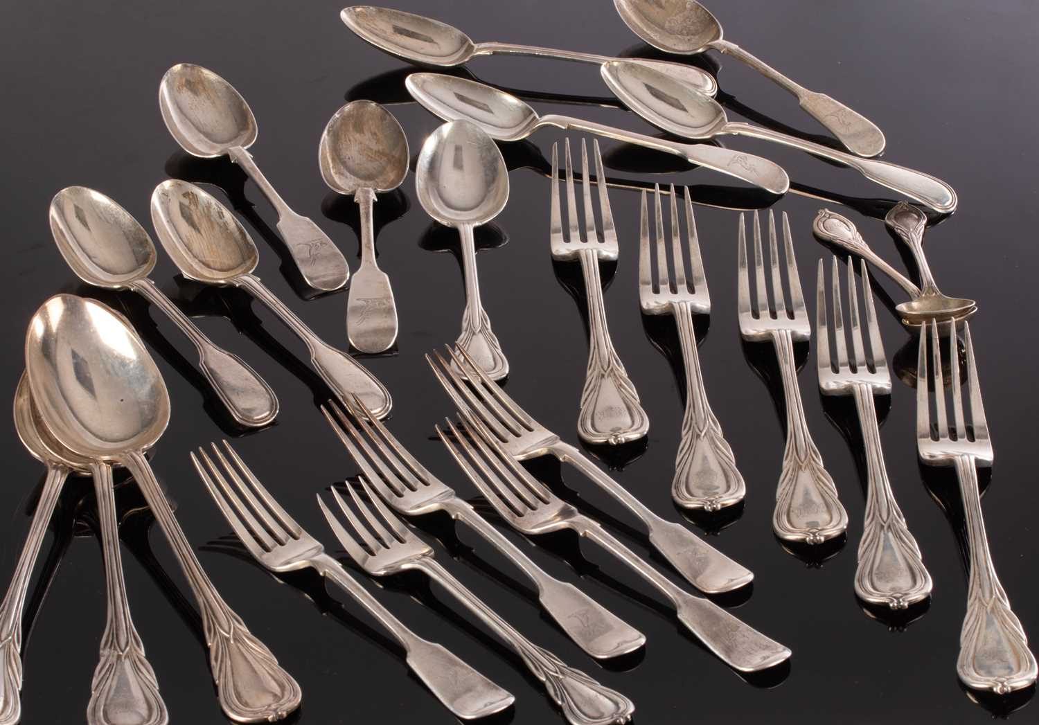 Lot 12 - Four silver fiddle and thread pattern dessert