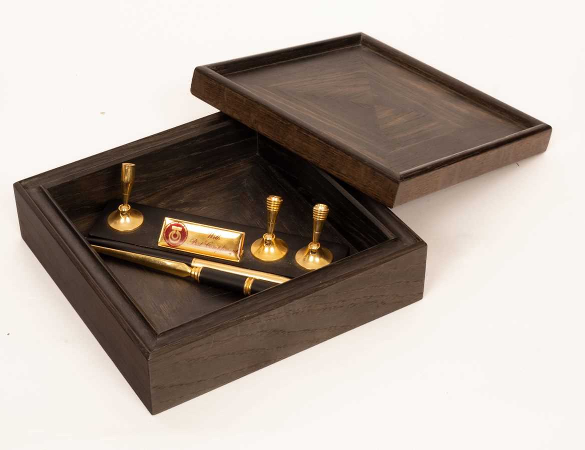 Lot 488 - John Makepeace, a bog oak square desk tidy