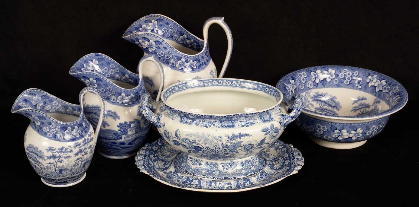 Lot 272 - Two Spode Tower pattern jugs and wash basin,