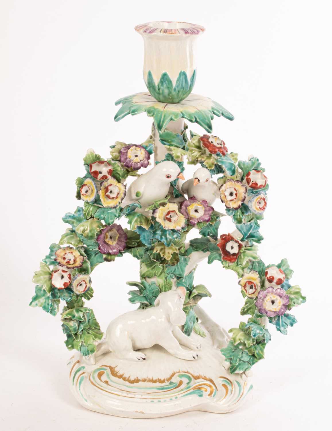 Lot 361 - A Derby chamberstick modelled as two birds