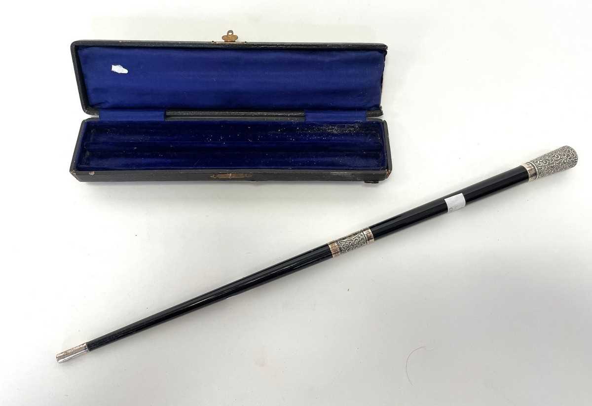 Lot 148 - A cased silver mounted presentation baton,