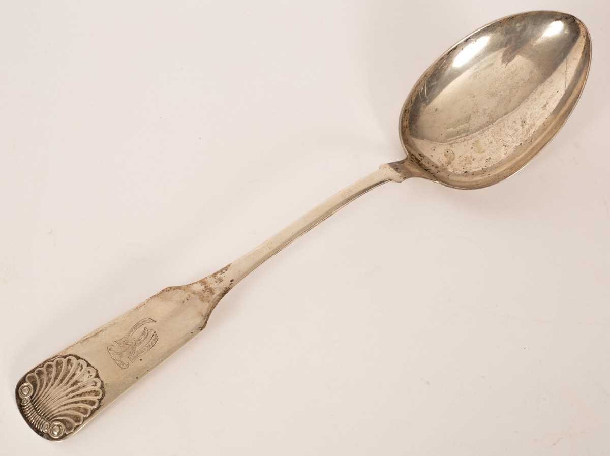 Lot 171 - A Danish silver serving spoon, Grunnet, 1912,
