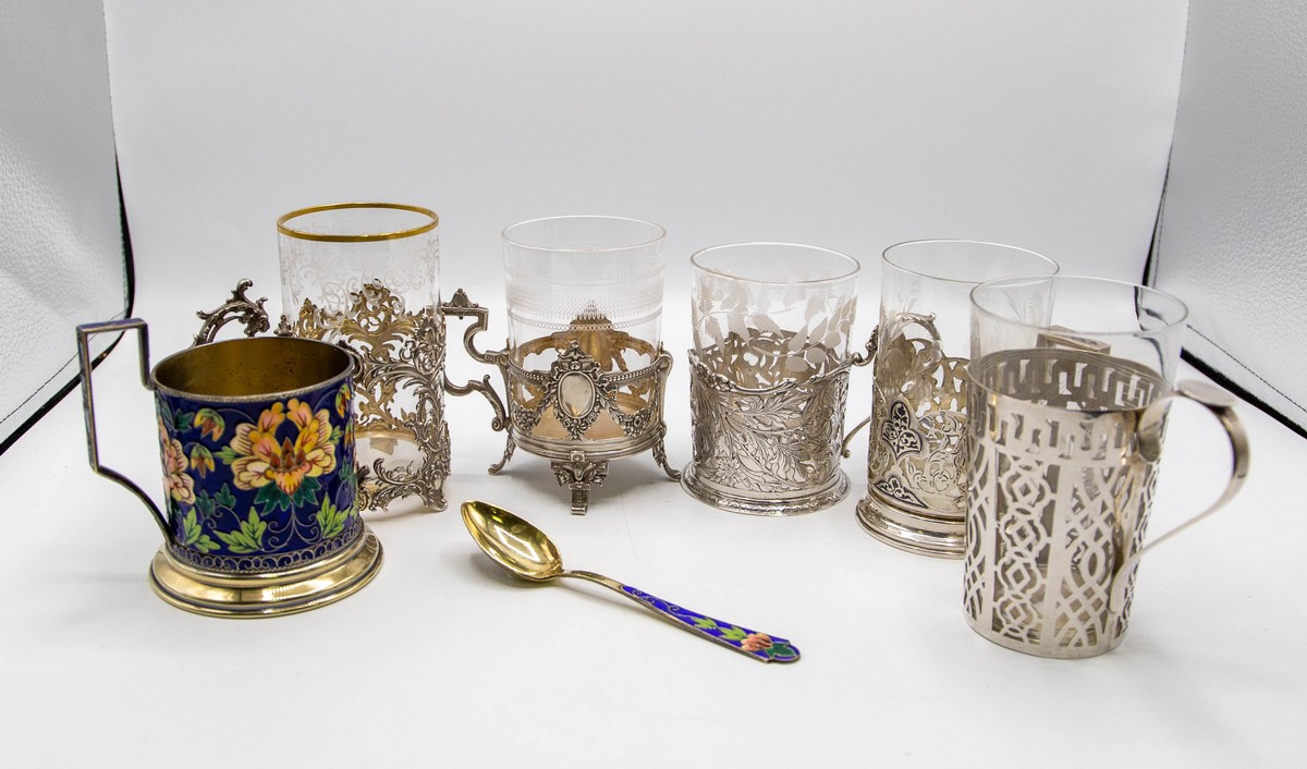 Lot 175 - Five Russian tea glass holders, circa 1900,