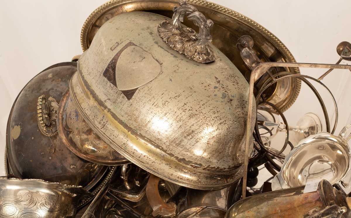 Lot 183 - An oval plated meat dish with gadroon border