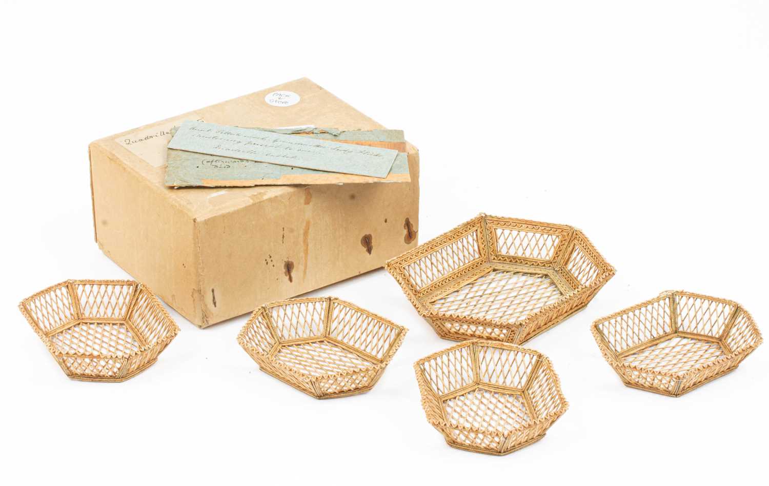 Lot 836 - A set of five quadrille paper and silk trays,