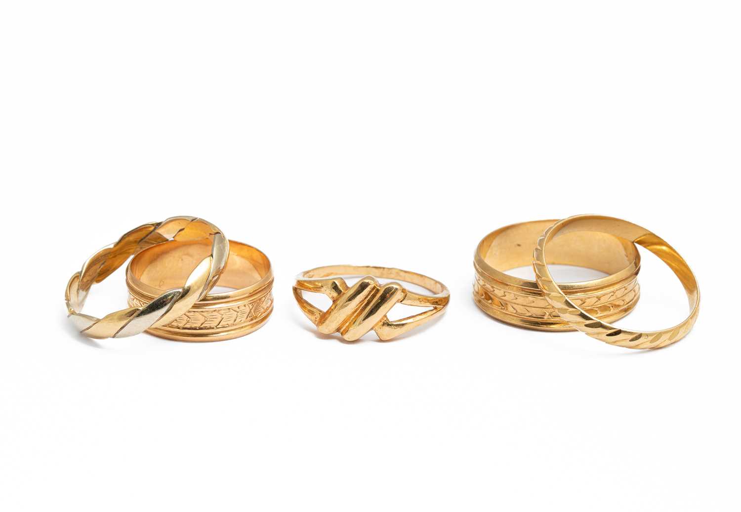 Lot 140 - Four Portuguese 19k yellow gold rings