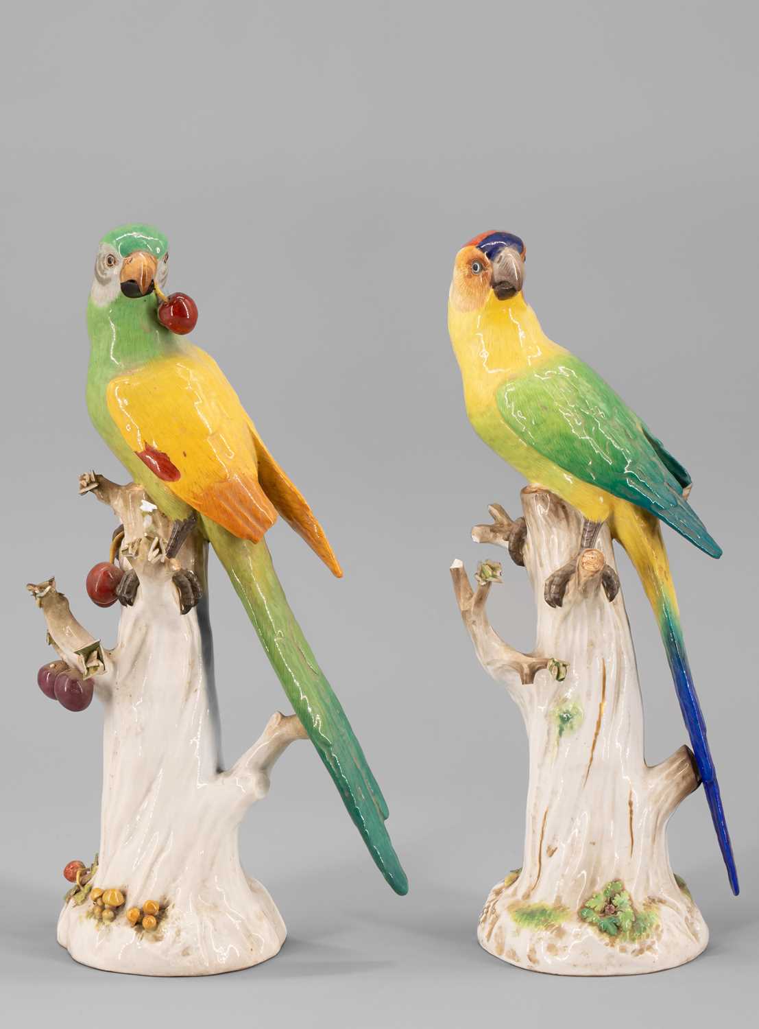 Lot 511 - Two Meissen porcelain parrots